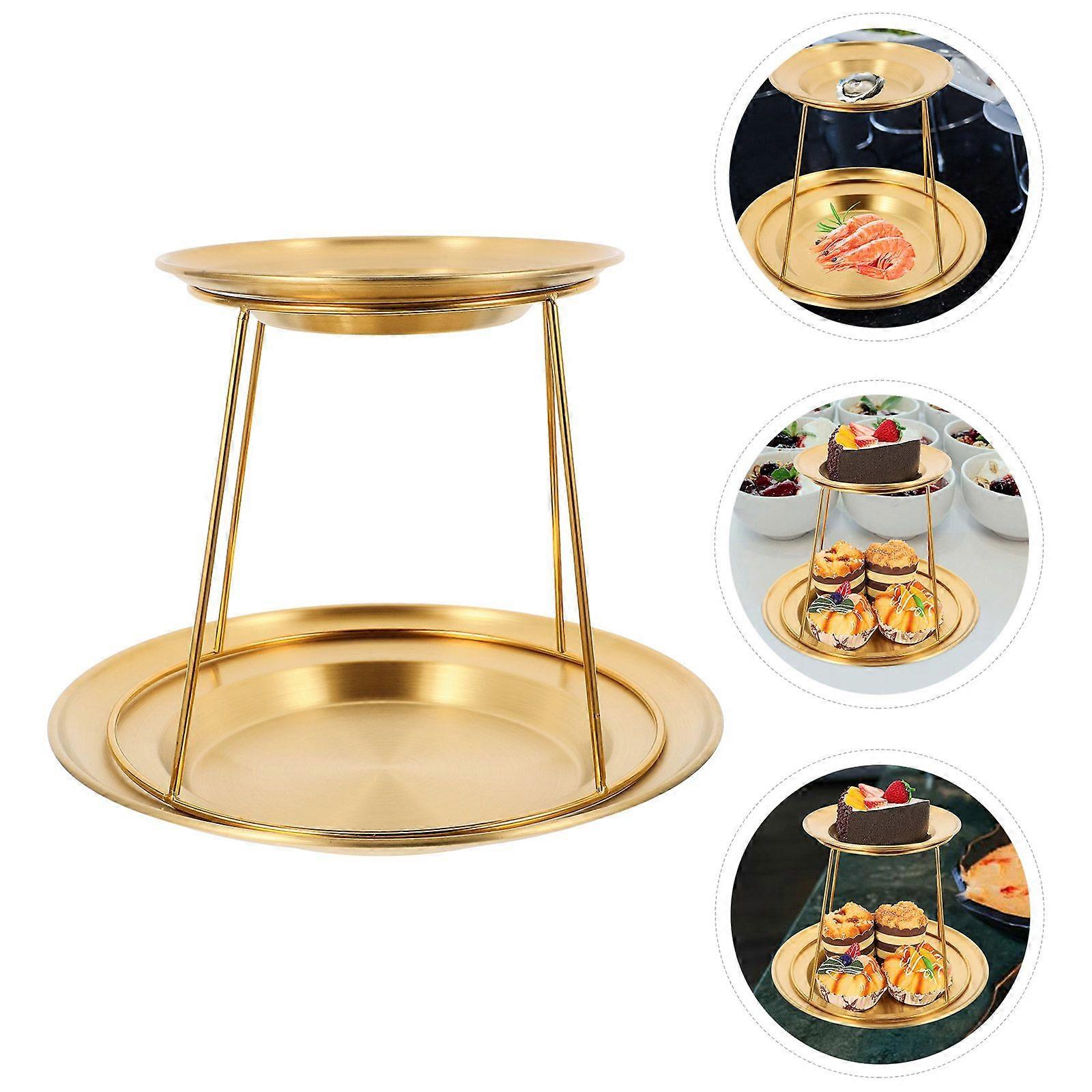 Double Layer Stainless Steel Gold Plates Seafood Display Rack Sushi ...