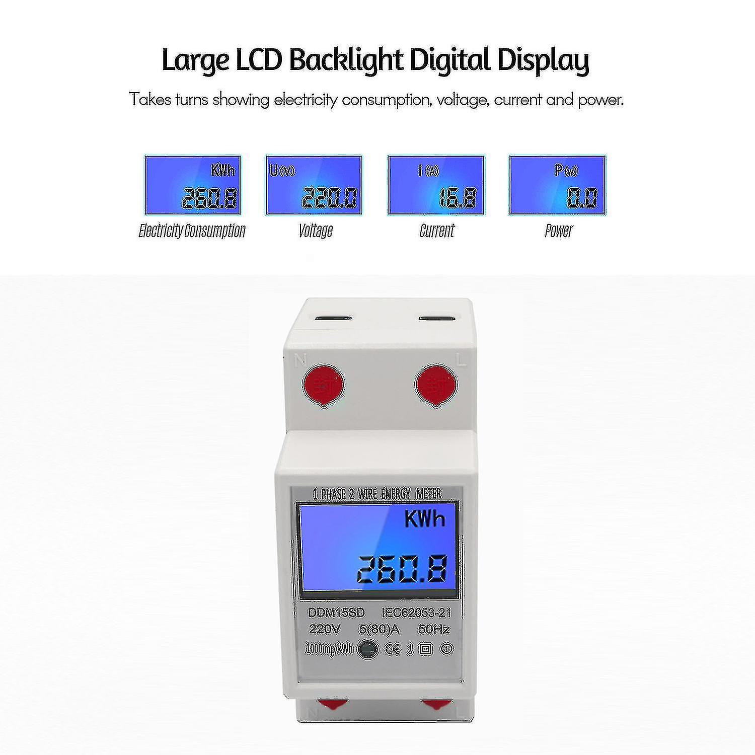 Single Phase Din-rail Energy Meter 5-80a 220v 50hz Electronic Kwh Meter With Lcd Backlight ...