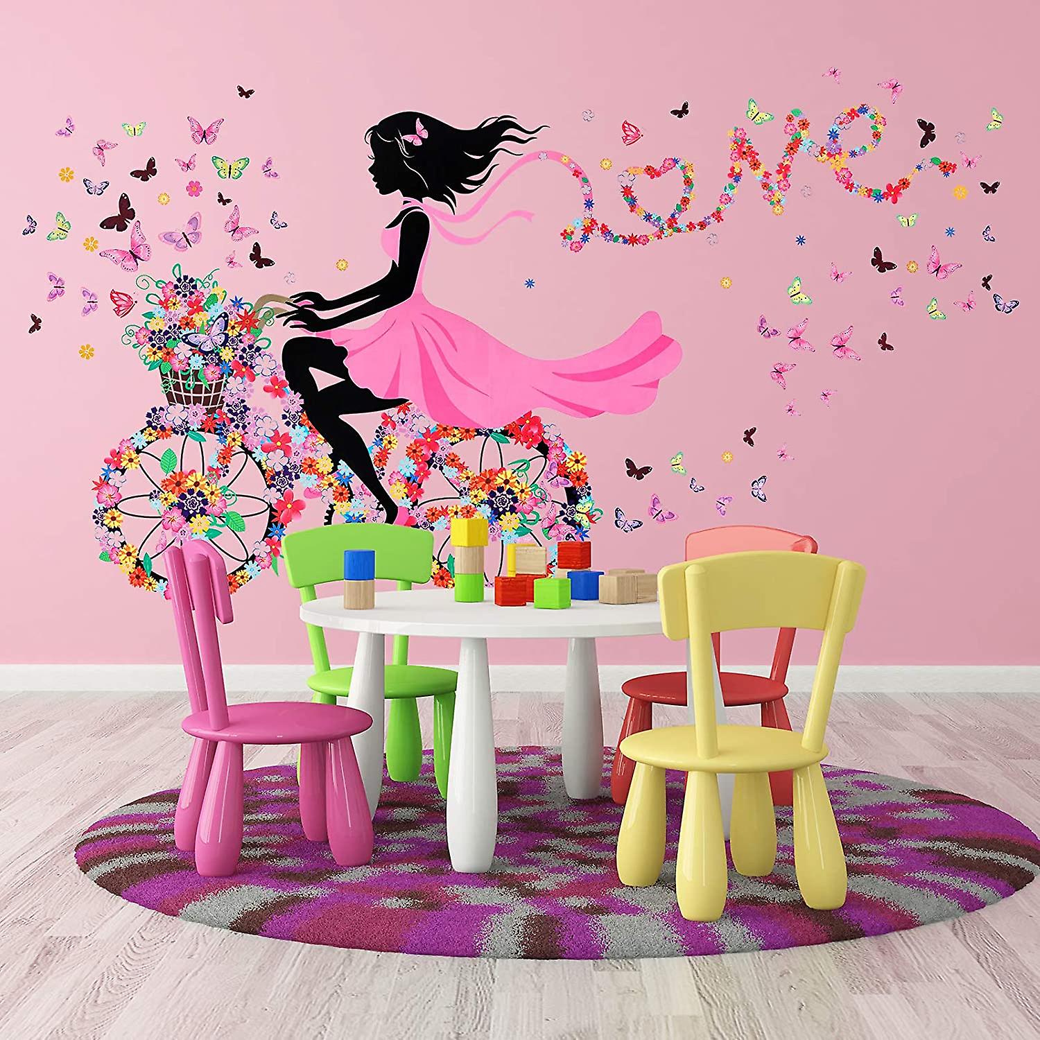 2 Sheets Flower Fairy Wall Murals Girl Wall Decals With Flowers And ...