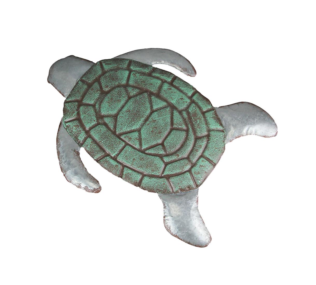 Galvanized Zinc Finish Metal Sea Turtle Wall Hanging With Painted Shell ...