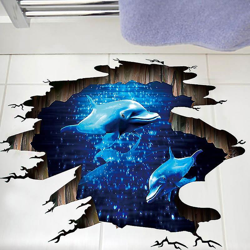 3D Dolphin Deep Sea Wall Sticker Living Room Bedroom Bathroom Floor DIY ...