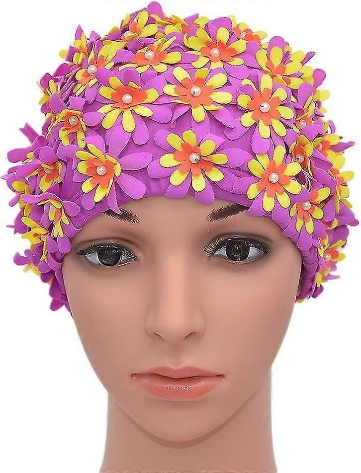Swim Cap Floral Petal Retro Style Bathing Caps For Women | Fruugo UK