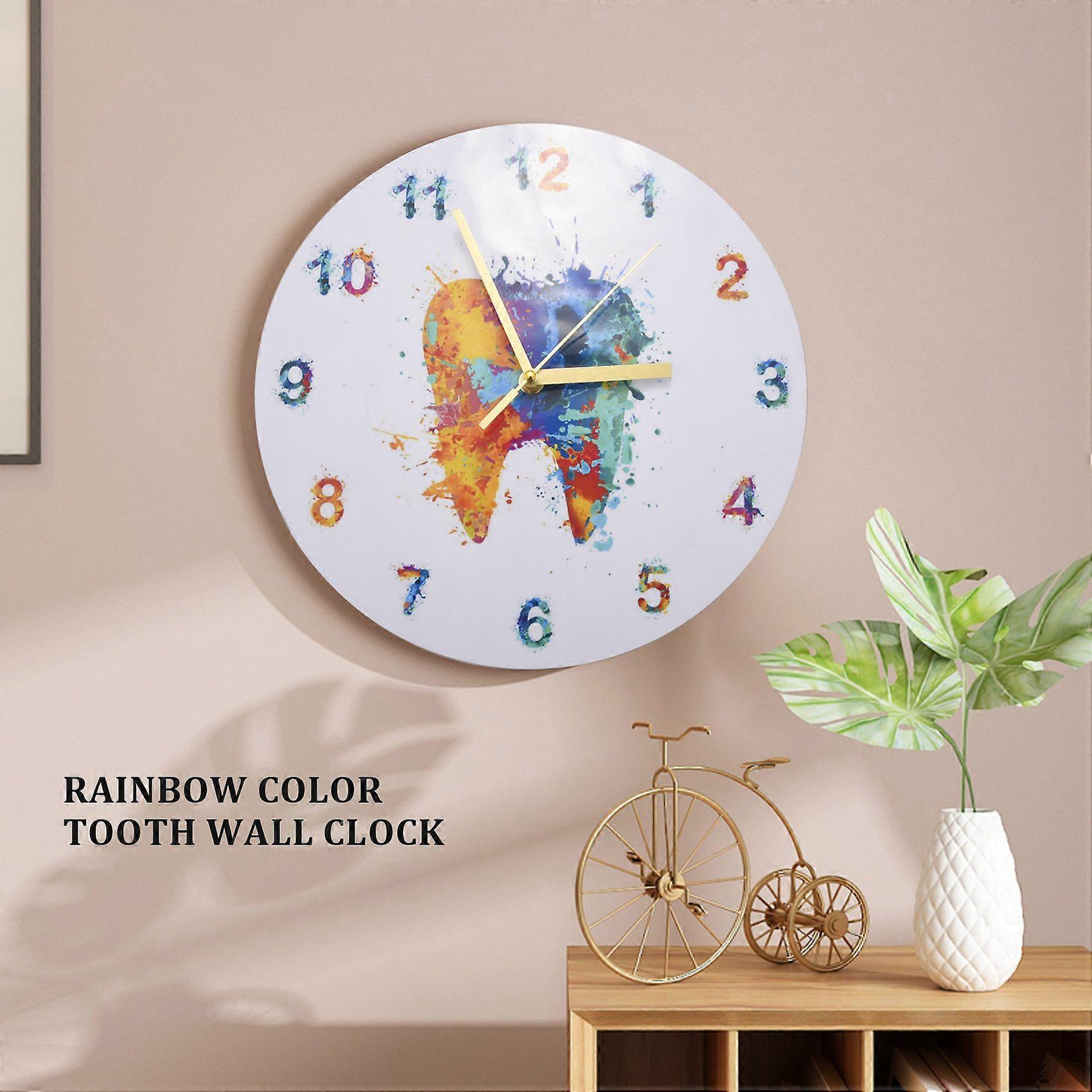Watercolour Tooth Print Wall Clock Dental Clinic Wall Art Non Ticking ...