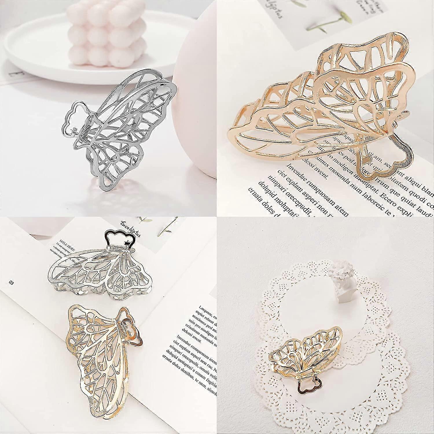 4 Medium Sized Hair Clip Butterfly Hair Clip Metal, Gold And Silver ...