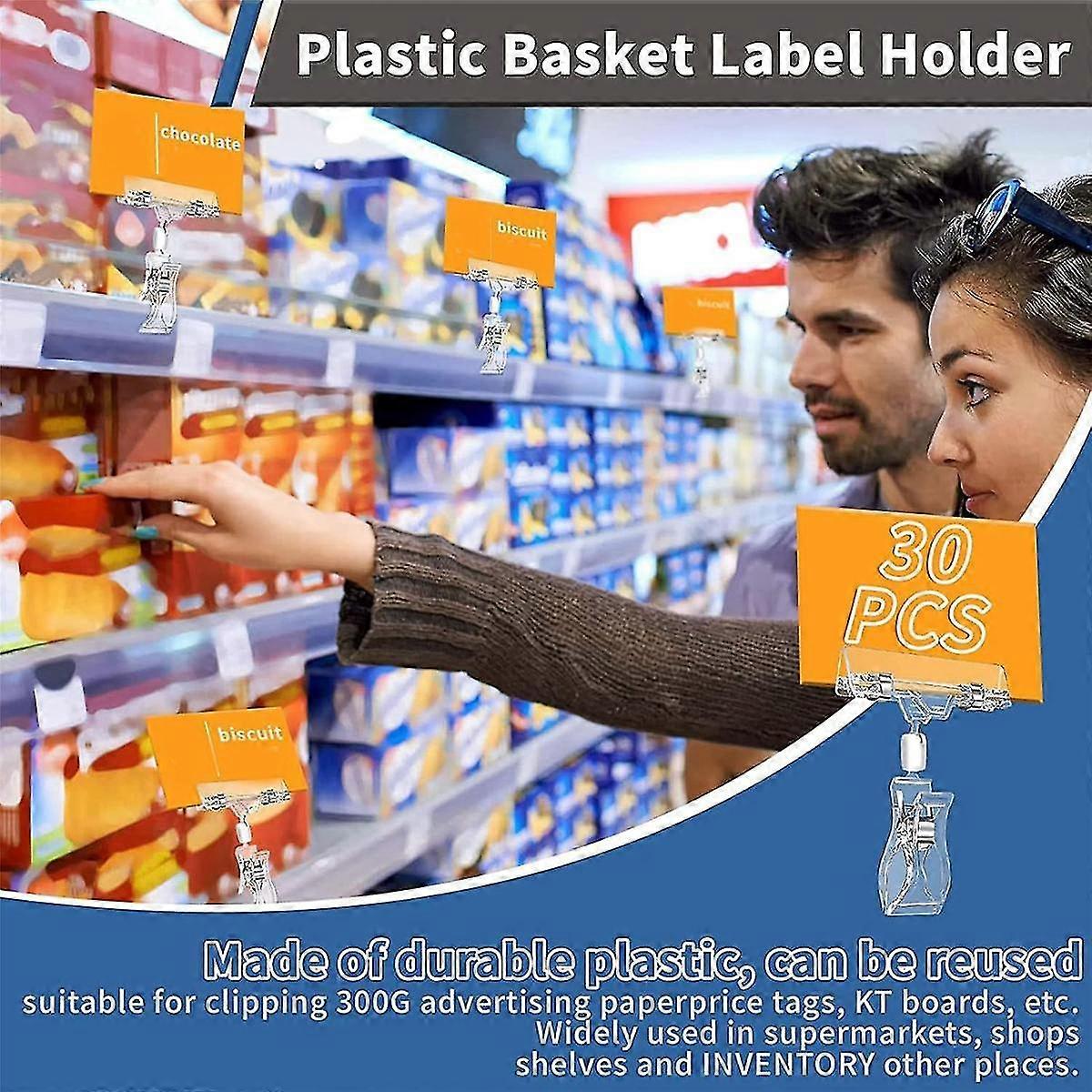 30 Pcs Label Holders Sign Clip, Plastic Clear Rotatable Sign Clips ...