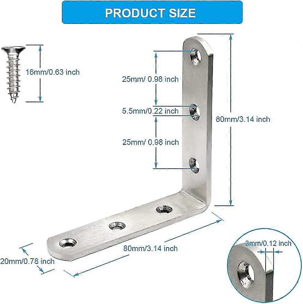 5 Pcs Stainless Steel Corner Brace L Bracket 3 X 3 Inch Heavy Duty ...