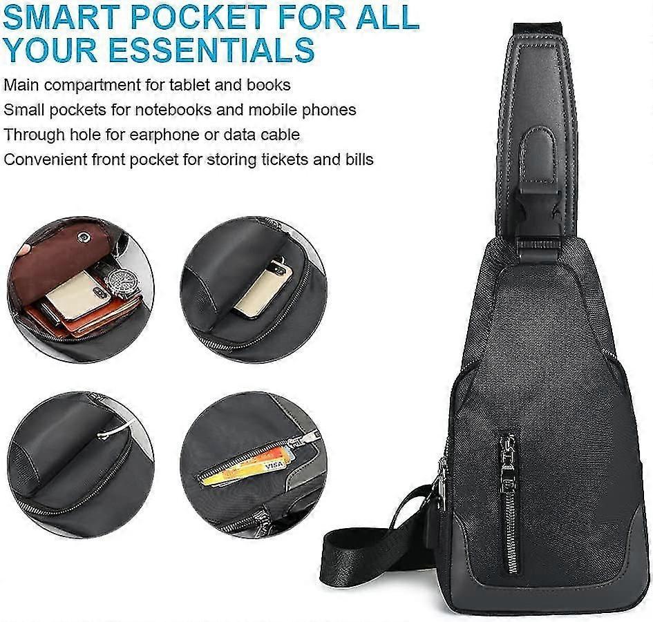 Chest Bag Men, Waterproof Leisure Shoulder Bag, Chest Bag with USB ...