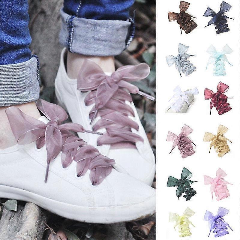 1 pair Shoelaces Flat Silk Satin Ribbon Sport Shoes Laces Sneakers ...