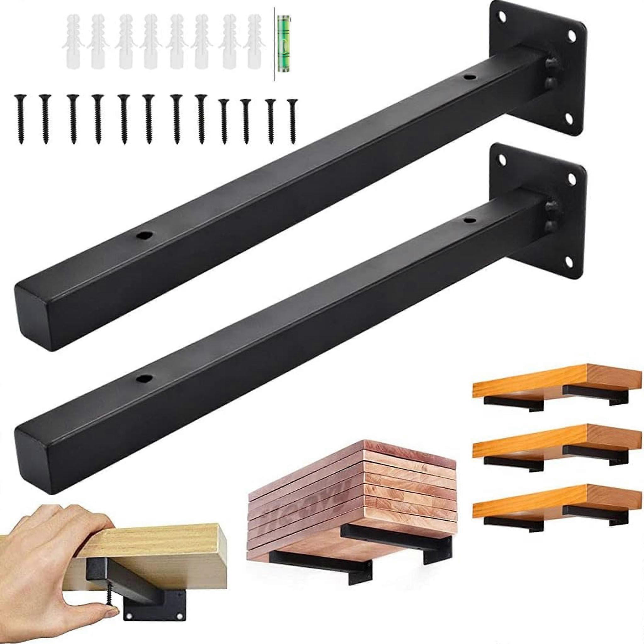 Shelf brackets, 2 pieces, black, wall-mounted, iron shelf holders ...