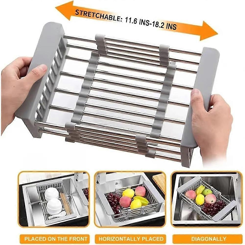 Extend Kitchen Sink Drain Basket, Stainless Steel Retractable Sink Rack ...