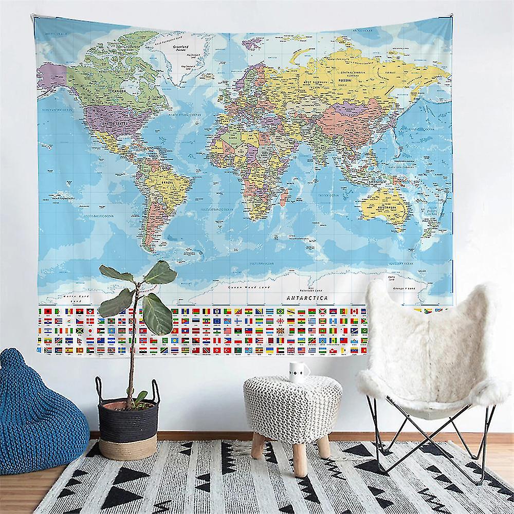 World Map Tapestry Wall Hanging For Kids Student, World Map With ...
