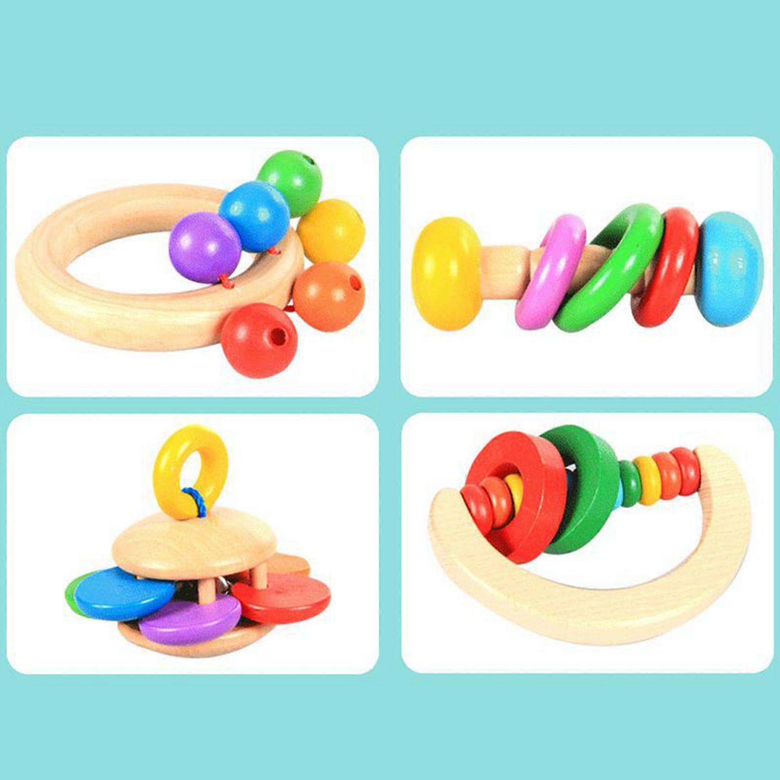 Baby Rattle Solid Wood Colorful Cute Shape Easy Hand Grip Shaker Rattle ...