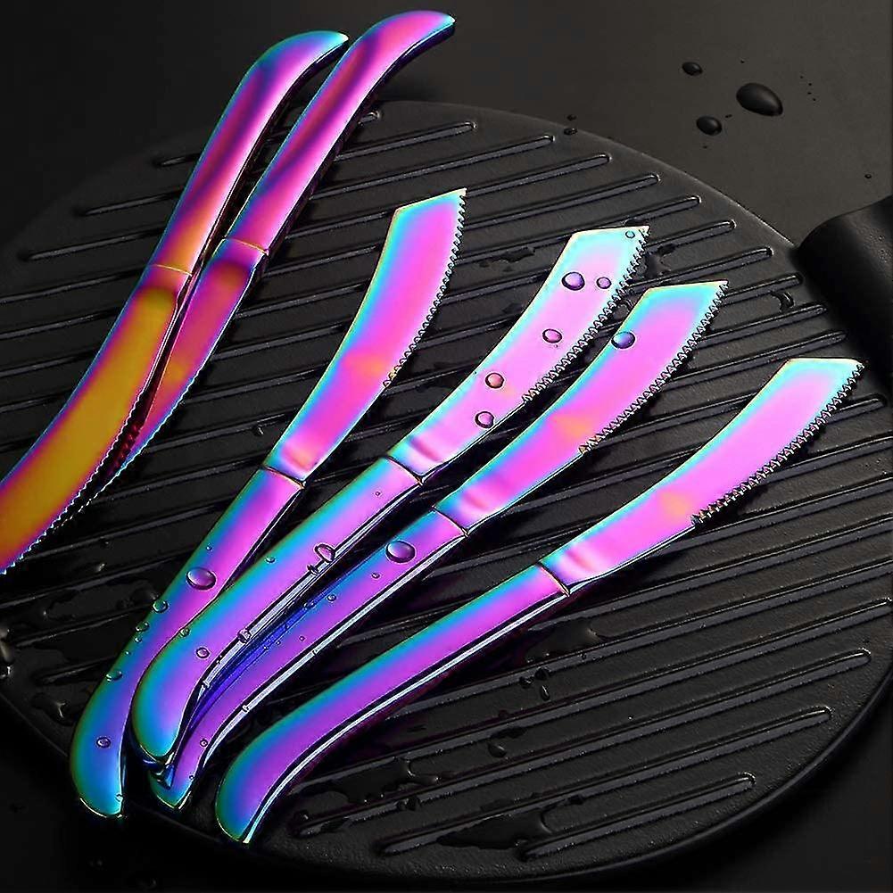 6-pieces Rainbow Steak Knife Set, Premium Serrated Stainless Steel ...