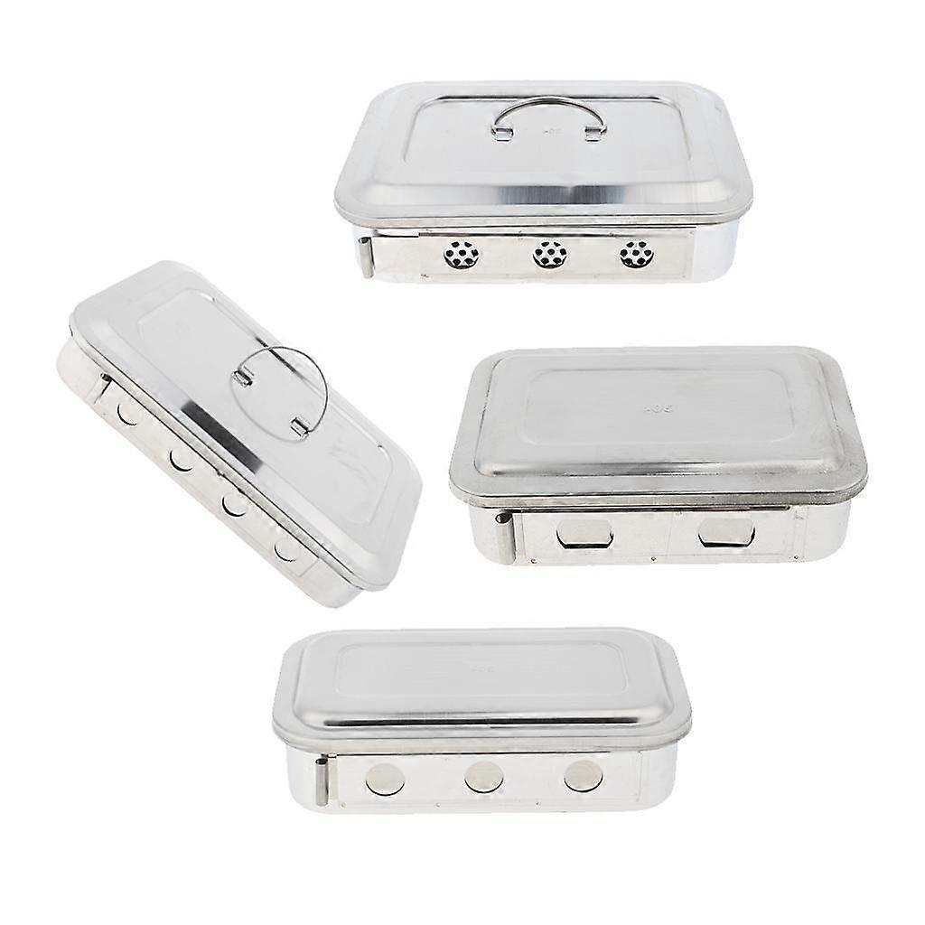 Set Of 4 Stainless Steel Surgical Instrument Box w/ Lid & Holes, Round ...
