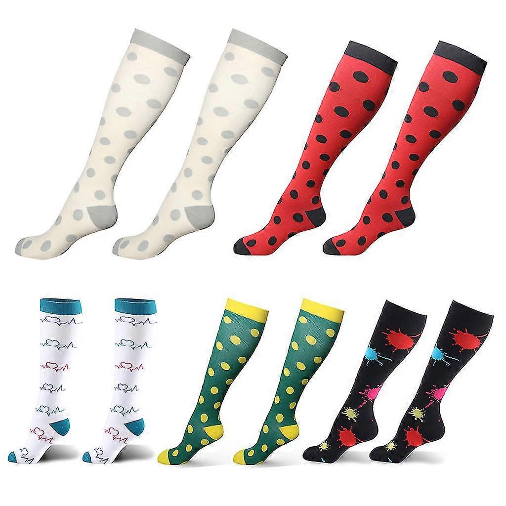 5 Pairs Women Compression Socks Knee High Stockings Gift For Runners ...