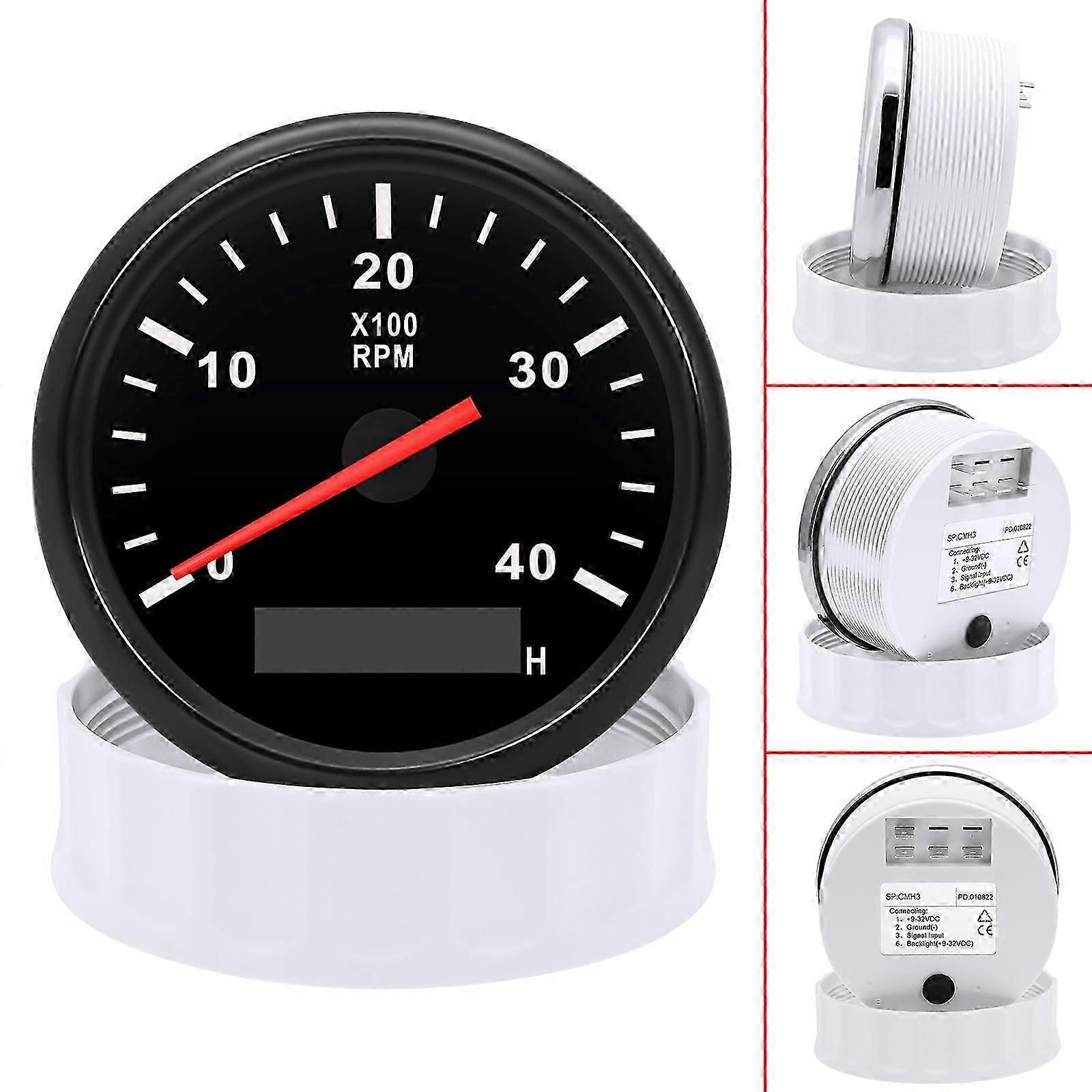 4000RPM 85mm Tachometer With LED Digital Hourmeter 12V/24V Marine Boat ...