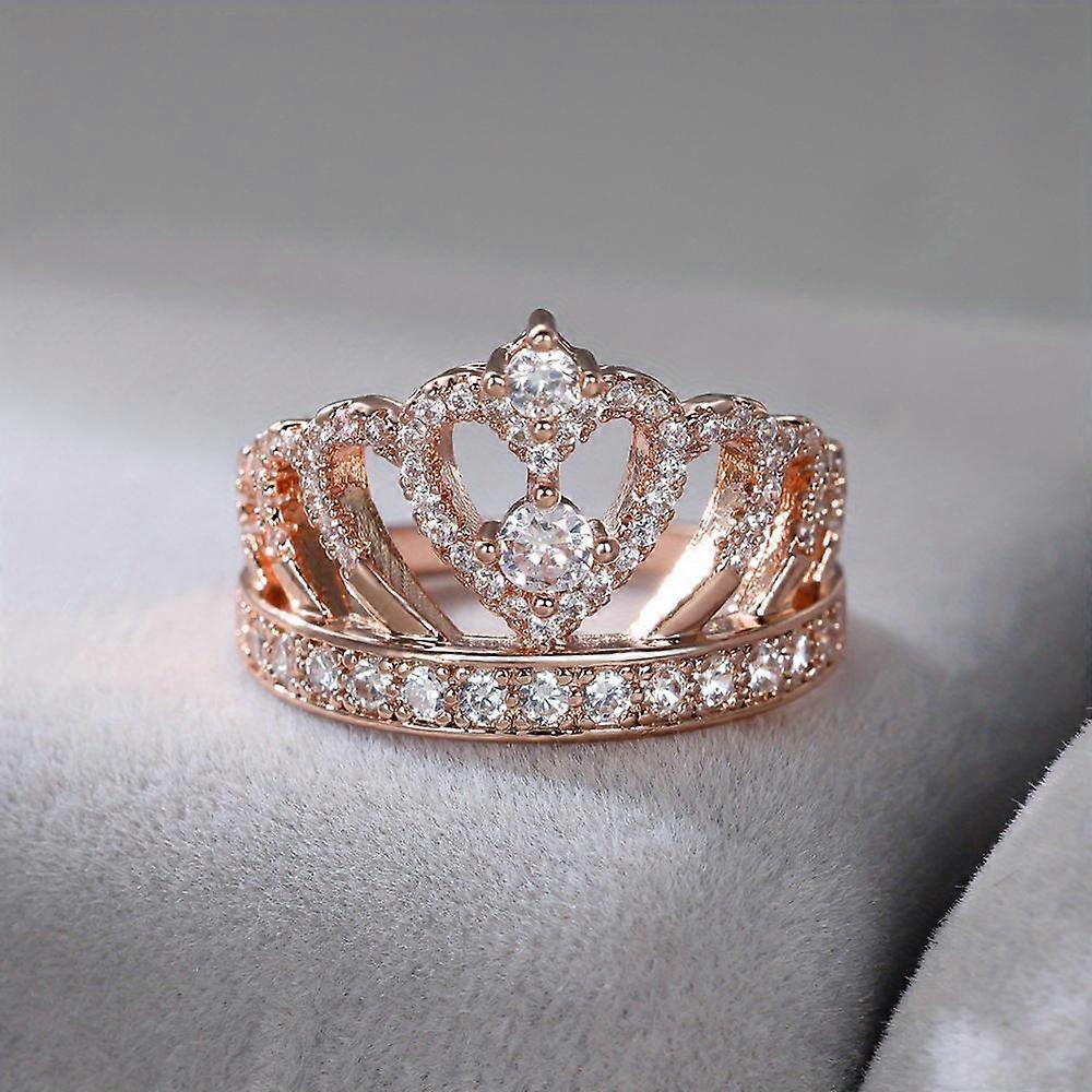 Luxury Crown Rings for Women Rose Gold Color Shiny Zircon Easy Match Queen Crown Ring Wedding ...