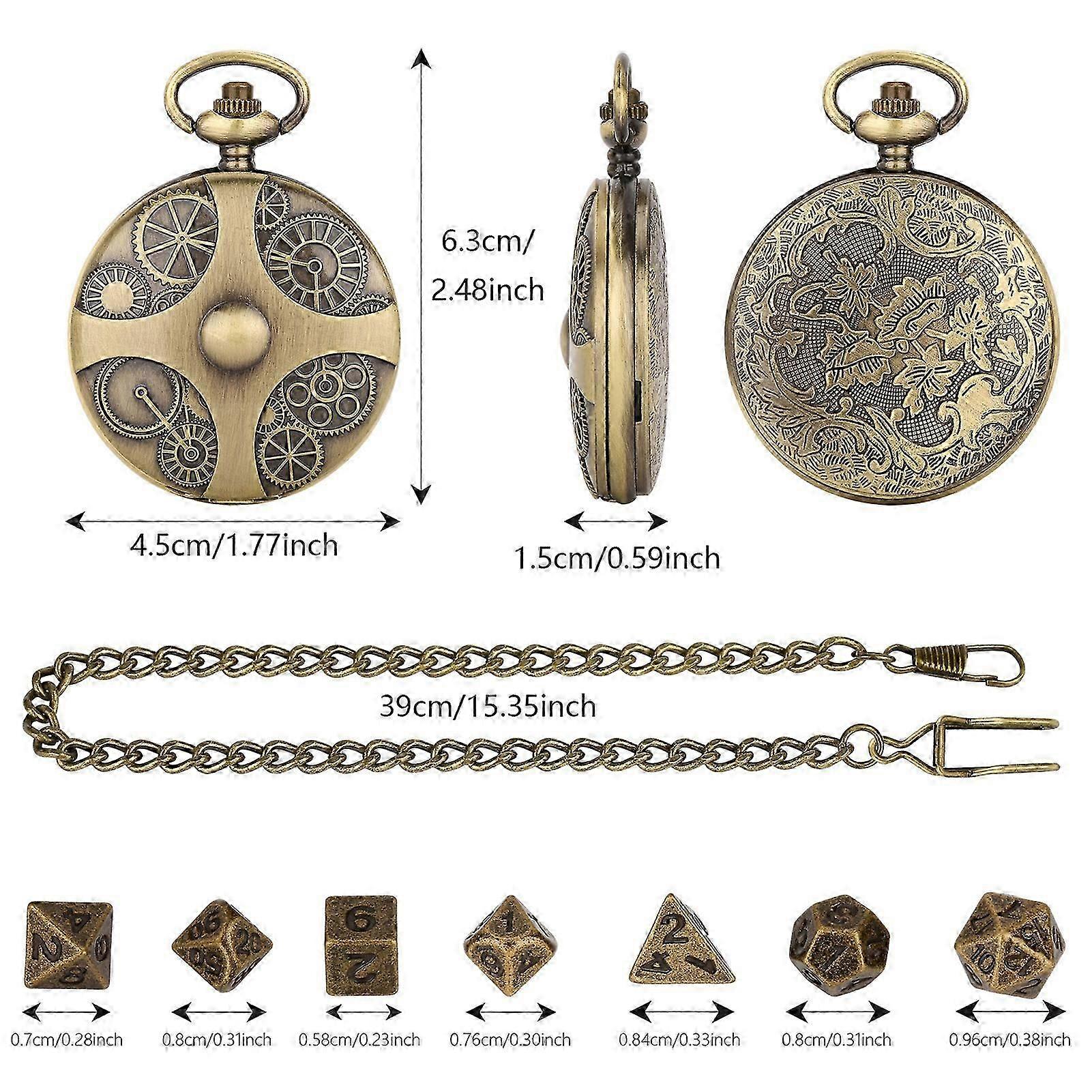 Mini DND Dice Set Steampunk Gear Pocket Watch Dice Set Metal D&D Dice ...