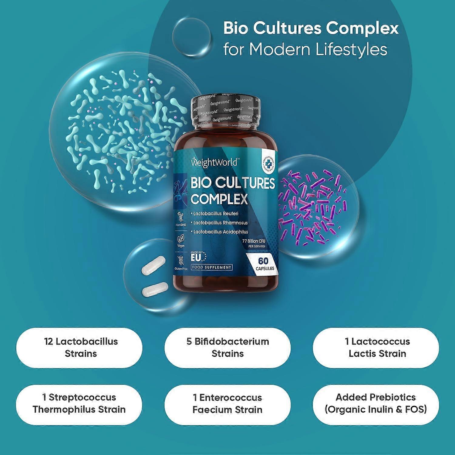 Bio Cultures Complex Probiotics & Prebiotics 77 Billion CFU - 60 Vegan ...