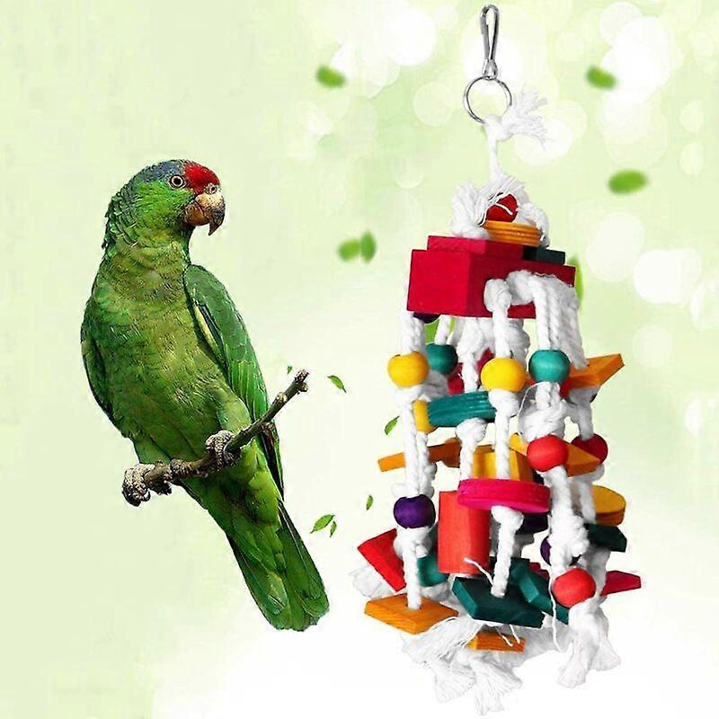 Wooden Parrot Chew Toy with Bite Rope - Random Color | Fruugo UK