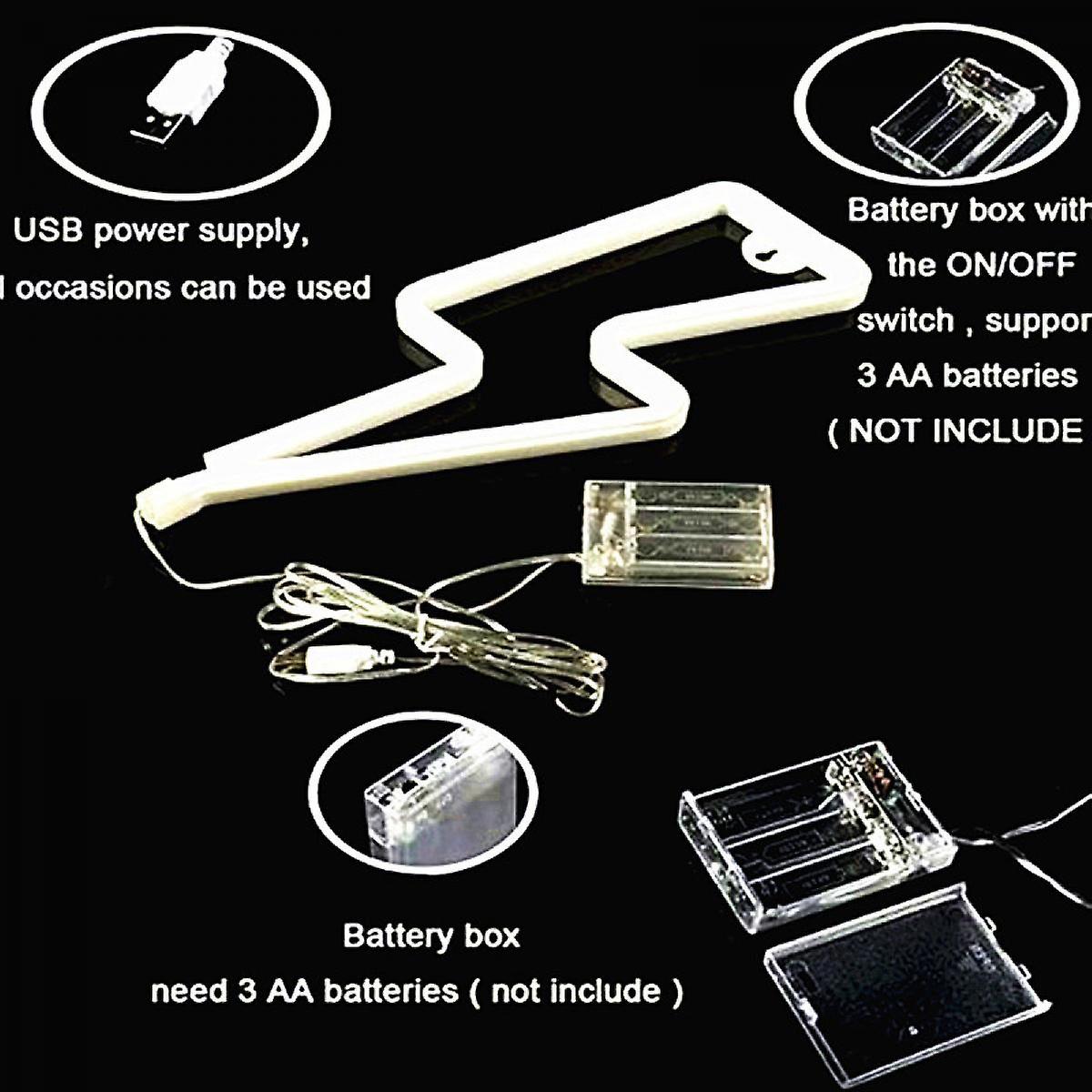 Neon Sign Lightning Bolt Neon Light Sign for Wall Decor, USB or Battery ...