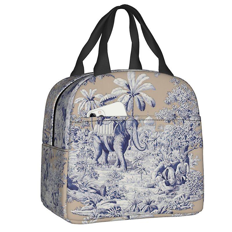 Navy Blue Toile De Jouy Motif Lunch Bag Thermal Cooler Insulated Bento ...