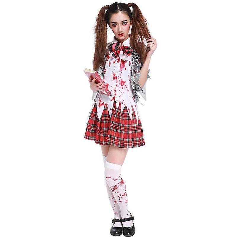 Halloween Women Scary School Girl Cosplay Costume Blood Stain Zombies ...