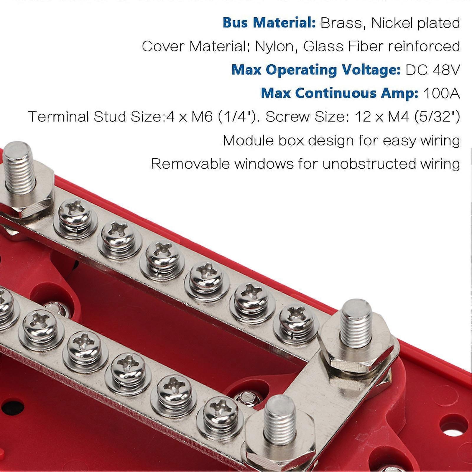 2PCS Heavy Duty Bus Bar Box Module with Cover DC48V 100A Flame ...