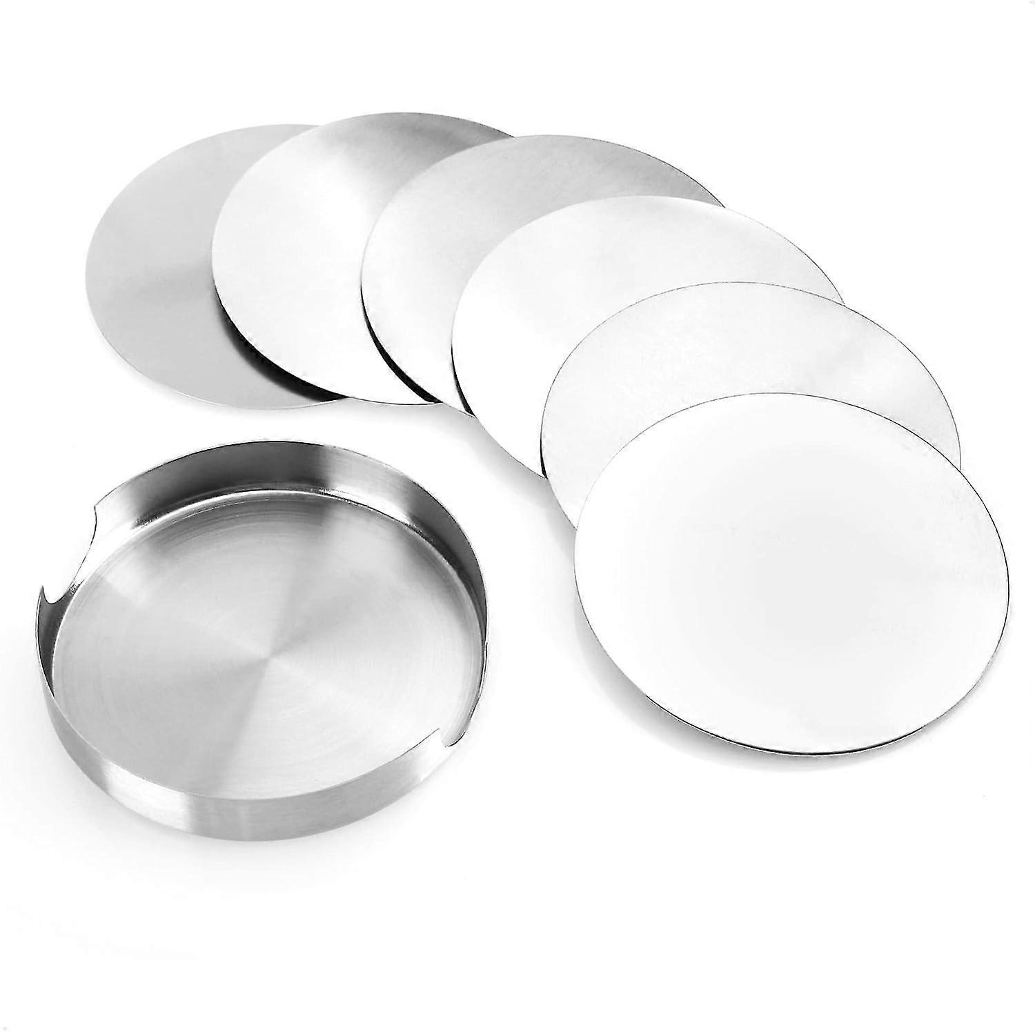 6 piece coaster set with stand stainless steel drink coaster round ...