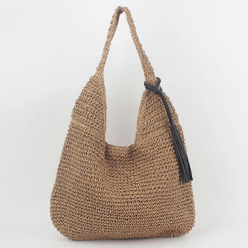 Hand-woven Soft Large Straw Shoulder Bag with Black Tassels Boho Straw ...