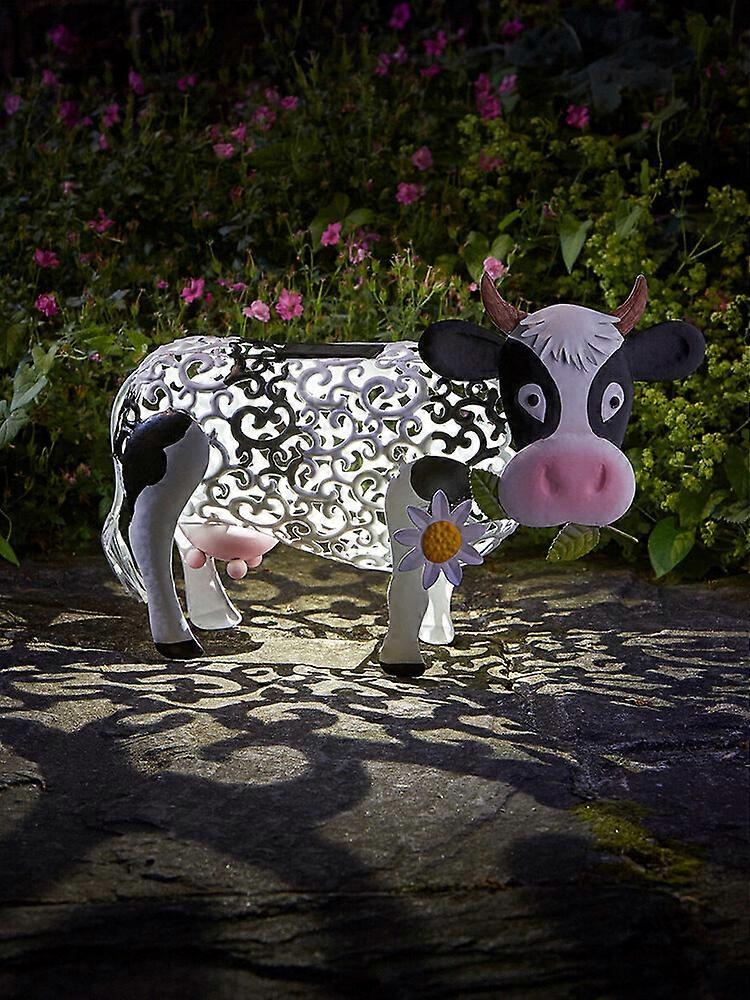 Solar Powered Cow Garden Statue Resin Cow Figurine with LED Solar Light ...