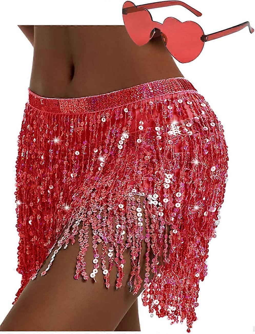 Sequin Skirt Fringe Skirt Belly Dance Hip Skirt Rave Party Costume Sparkle Skirt with Heart ...