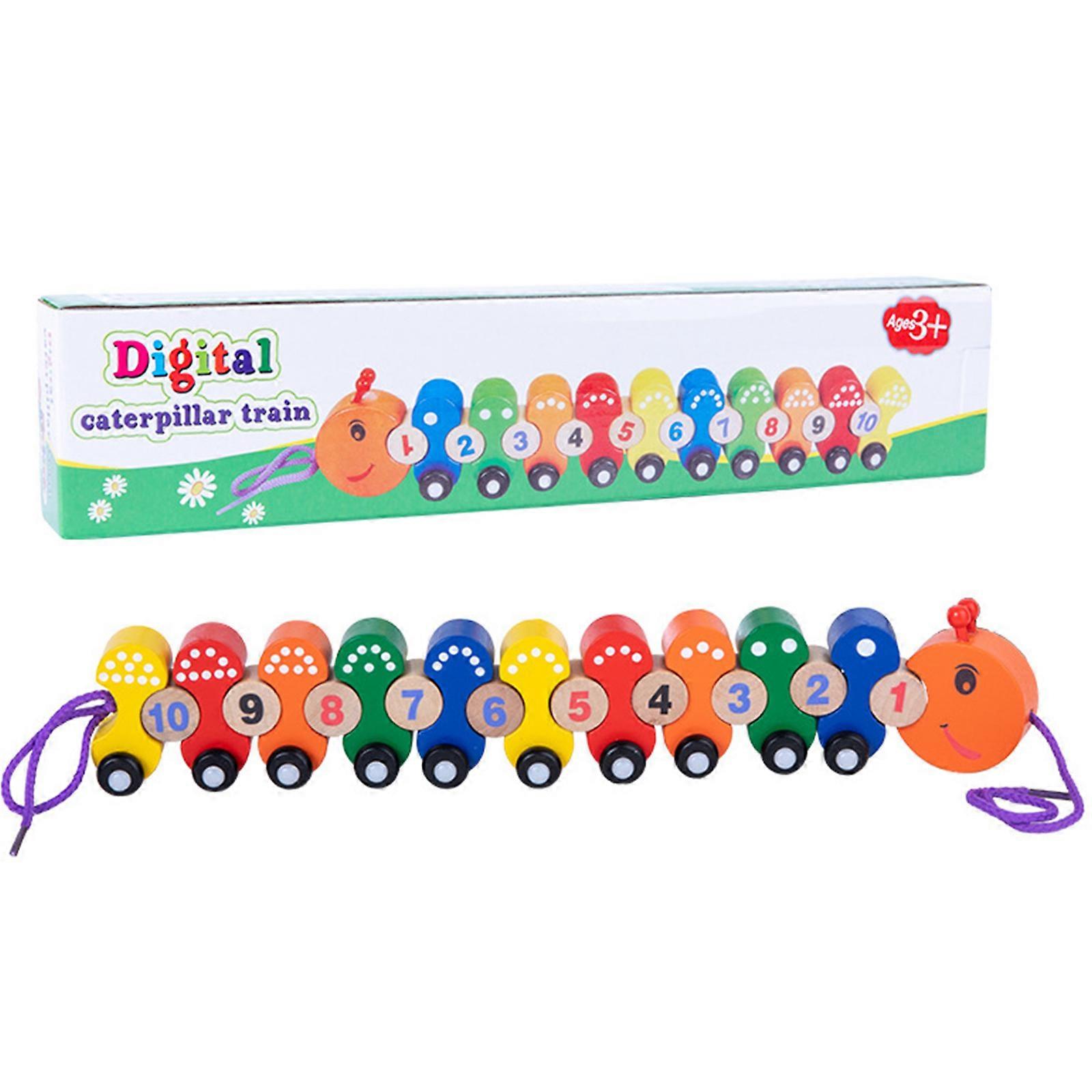 Colorful Pull-Along Wooden Caterpillars Pull Toddler Toy with Numbers ...