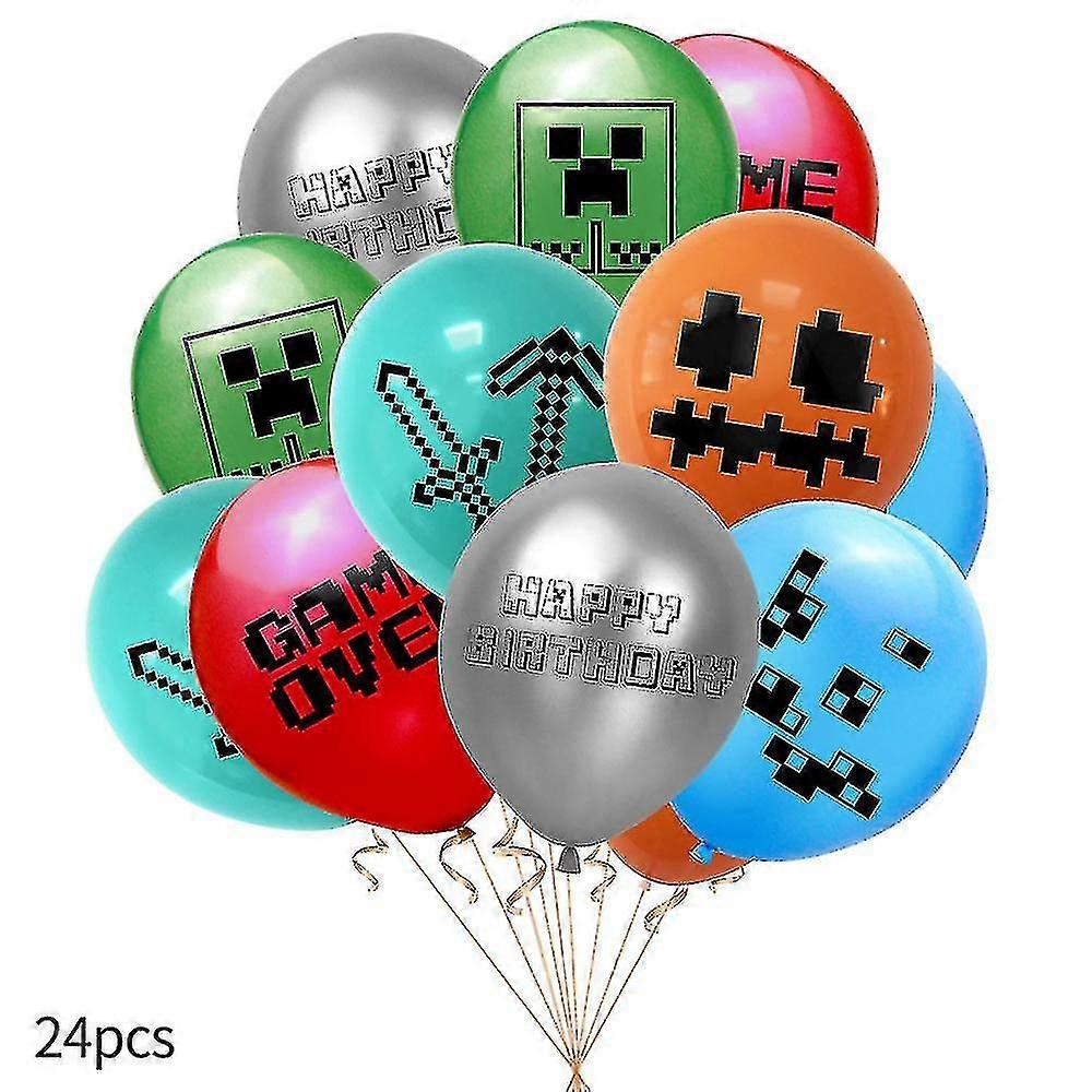 Minecraft Game Theme Balloons Banner Cake Topper Ribbon Set Birthday ...