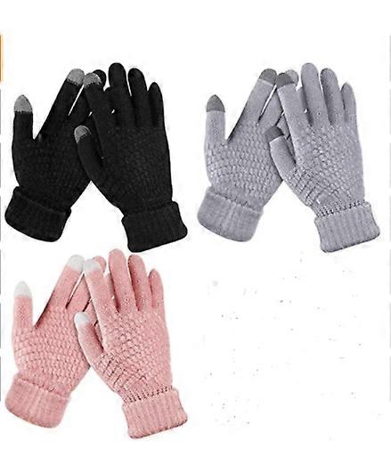 3 Pairs Women Winter Touch Screen Gloves Warm Fleece Lined Knitted Gloves Elastic Cuffs Winter ...