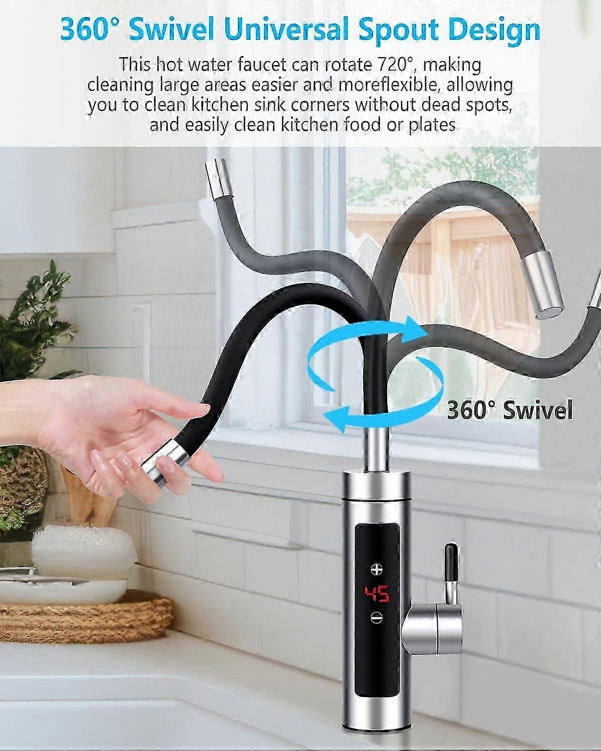 Instant Hot Water Tap, 360 Rotatable Instant, with Digital Display, 220V 3000W Stainless Steel ...