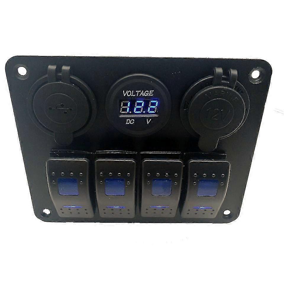 4 Gang Dc 12v Rocker Switch Panel Dual Usb Port Color Display Volt ...