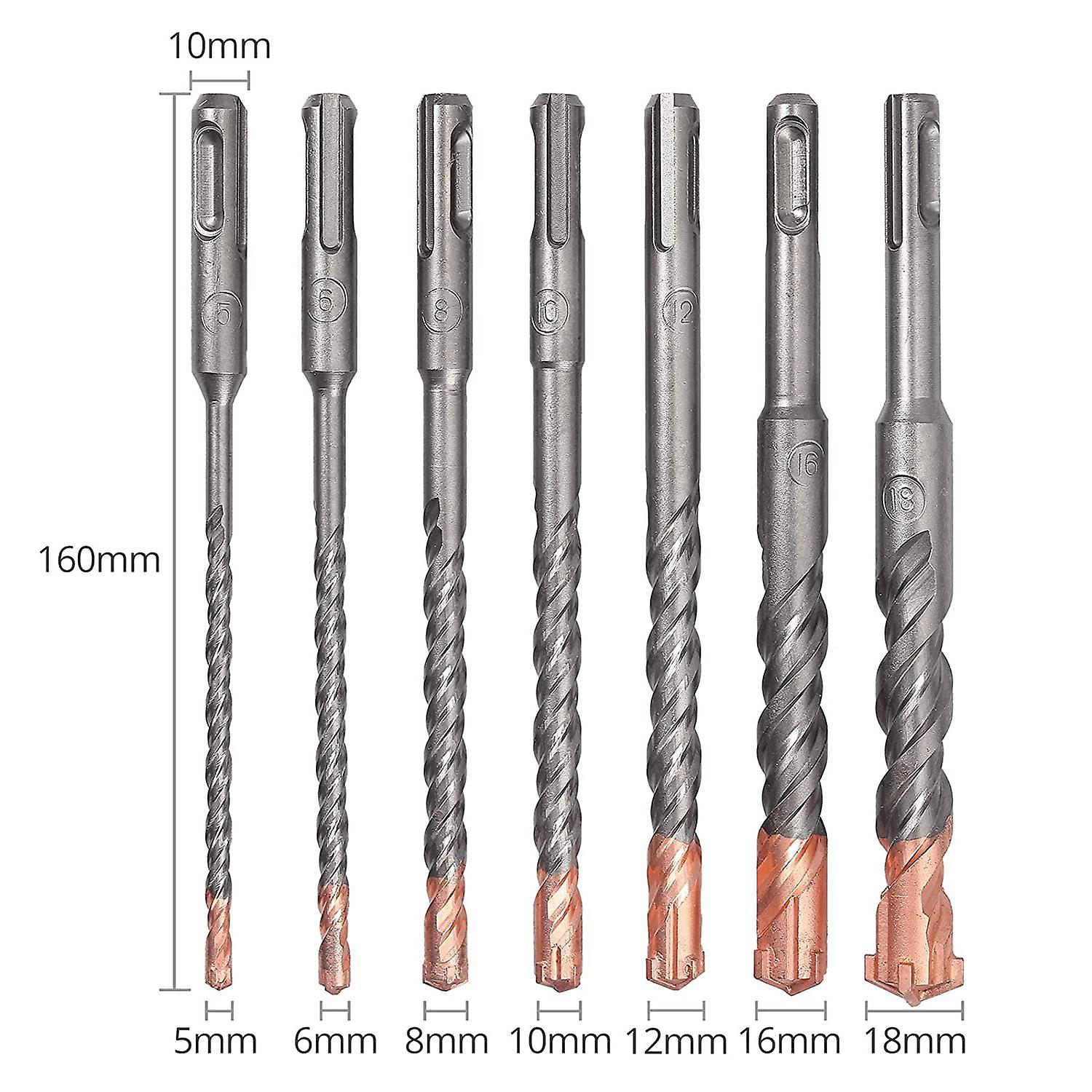 7 Pcs SDS Plus Hammer Drill Bit Set, (4-Flute) for Concrete Brick Block Stone Masonry and ...
