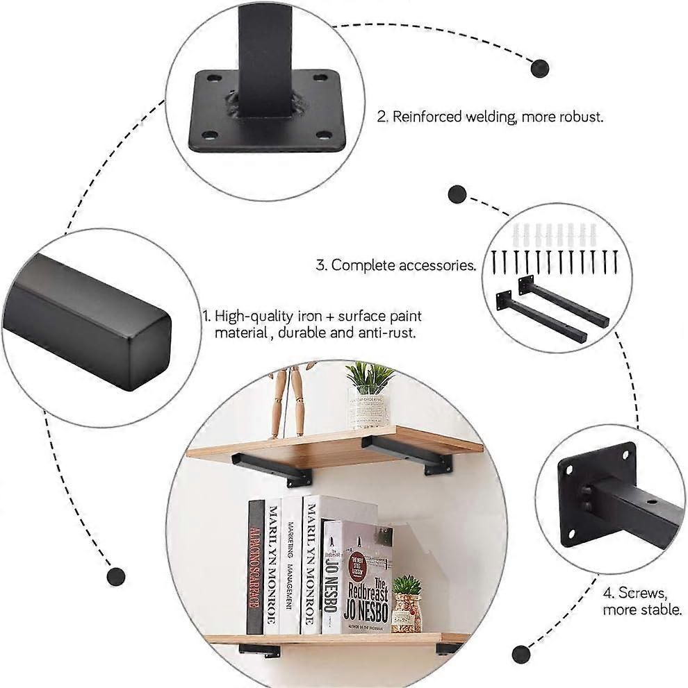 Shelf brackets, 2 pieces, black, wall-mounted, iron shelf holders ...