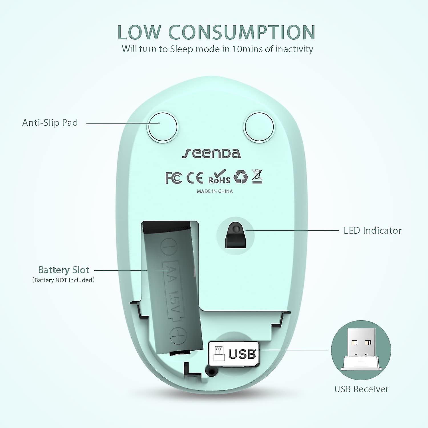 Wireless Mouse, 2.4g Noise Free Mouse With Usb Receiver - Portable ...
