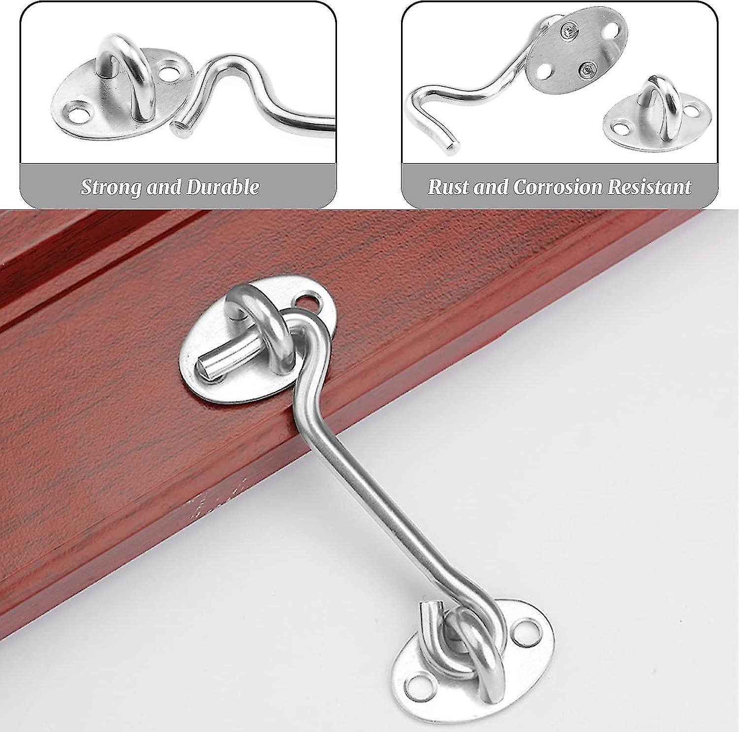 3 Inch Hook Eye Latch Door Lock,silver Cabin Hooks Stainless Steel ...