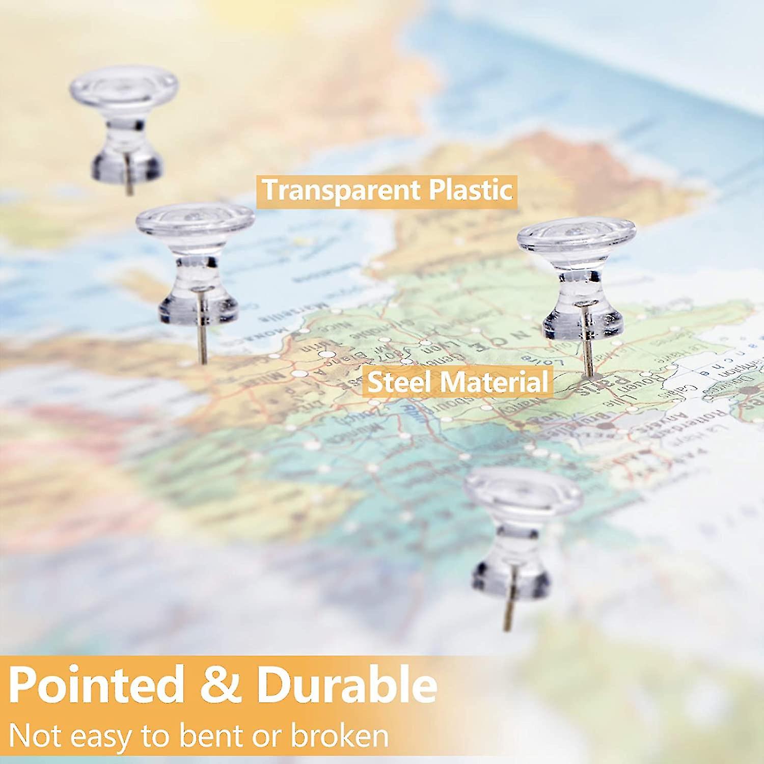 60 Pieces Giant Push Pins Clear Thumb Tacks Steel Point 1 Inch Standard ...