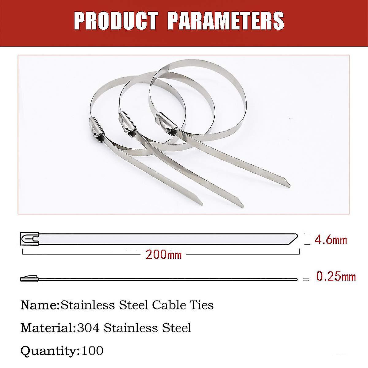 100 Pcs Stainless Steel Tie,metal Cable Ties With Rolling Self Locking ...