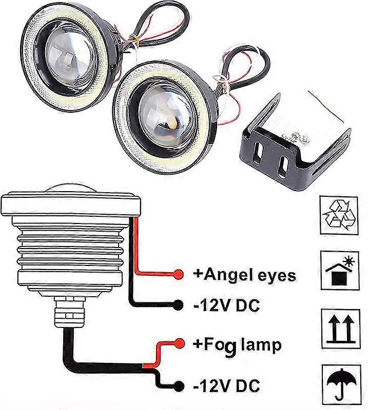 2pcs 3.0 Angel Eyes Fog Lamp 12v Universal 2.5 Cob Led Drl Lamp 3.5 ...