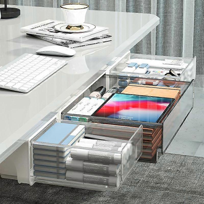 Self Stick Pencil Tray Office Under Desk Drawer Table Hidden Storage ...