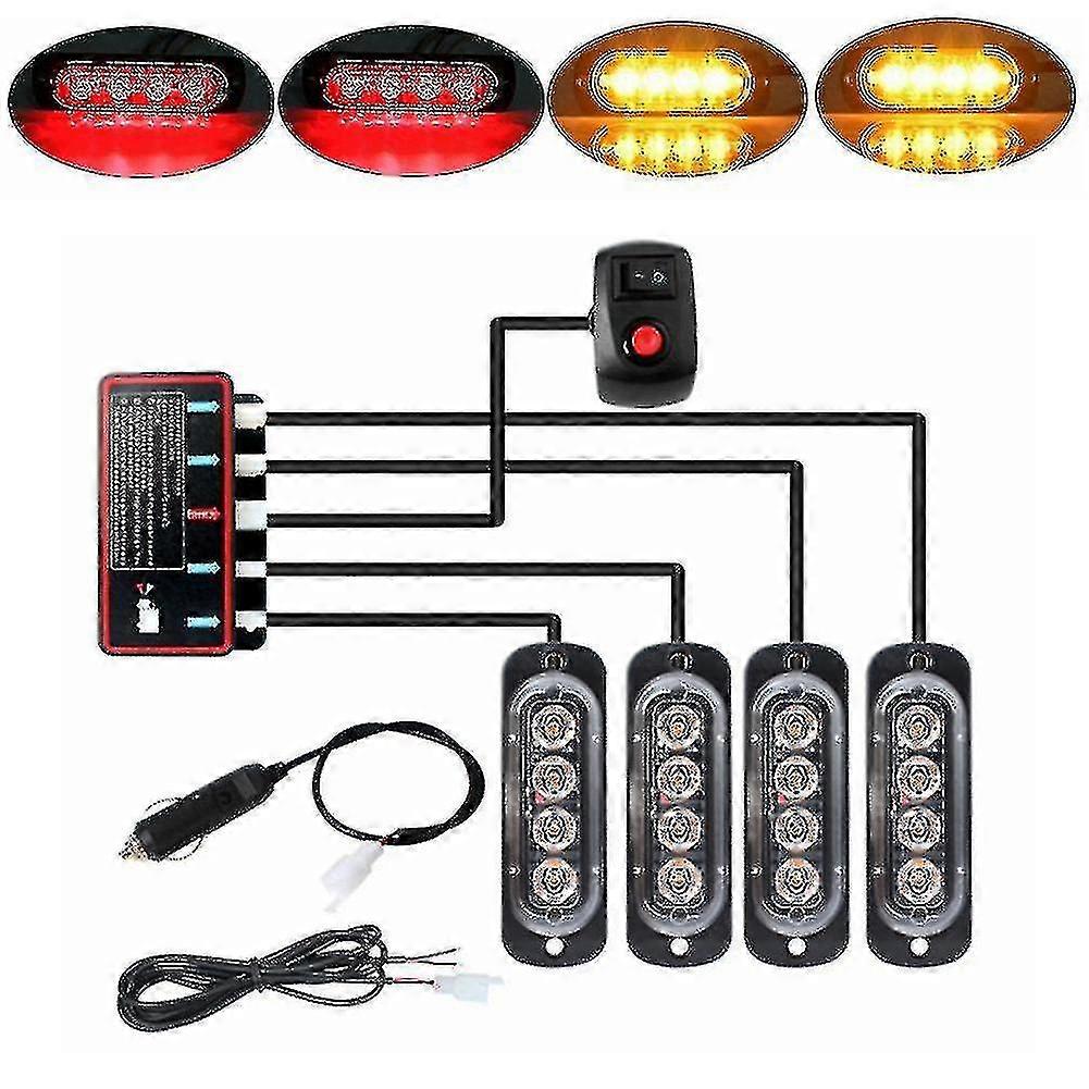 4pcs 4led Stroboscopes 12v Strobe Light 4 In 1 Car Emergency Light ...
