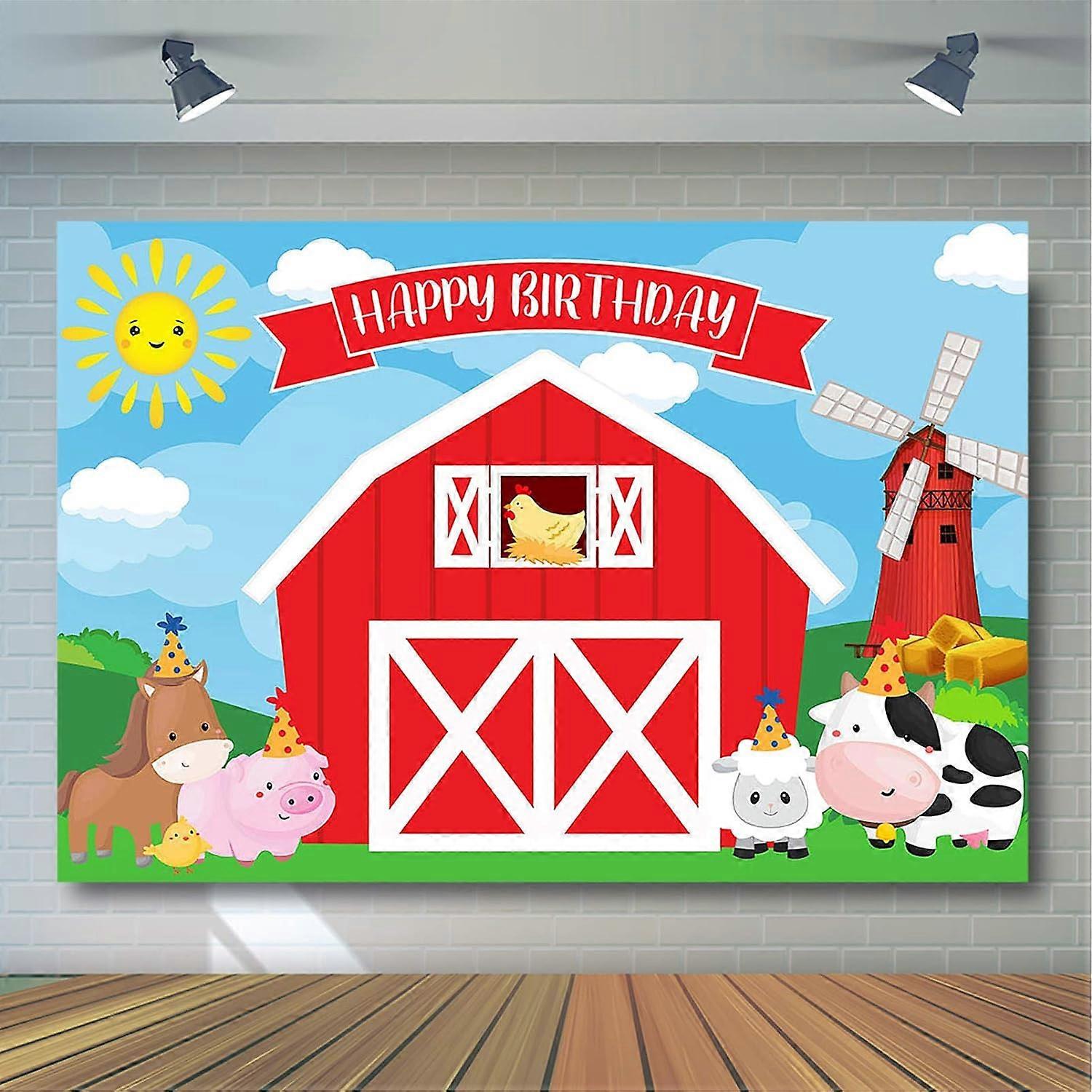 Farm Backdrop for Kids Birthday Party Decorations Red Barn Farm Animal ...