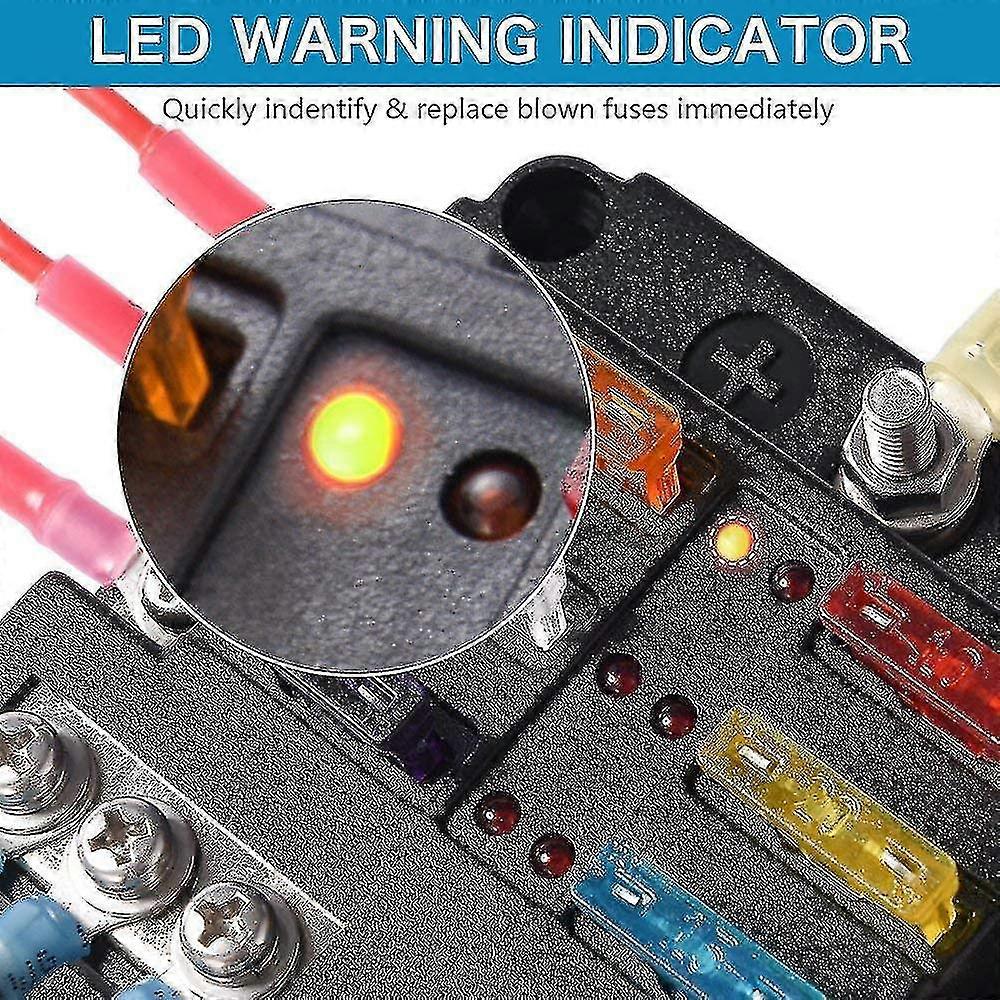 12 Volt Fuse B, 6 Way Fuse Box With 6 Ground Negative Busbar For ...