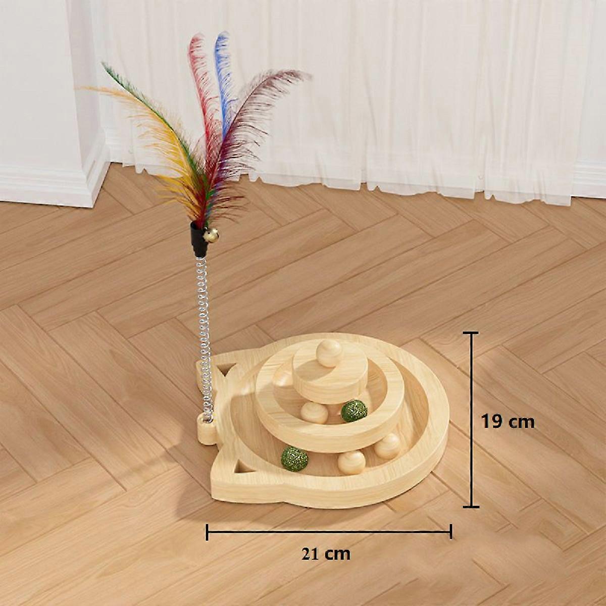 Cat Ball Track Toy, 3-Tier Track, with Three Wooden Balls and Two Mint ...