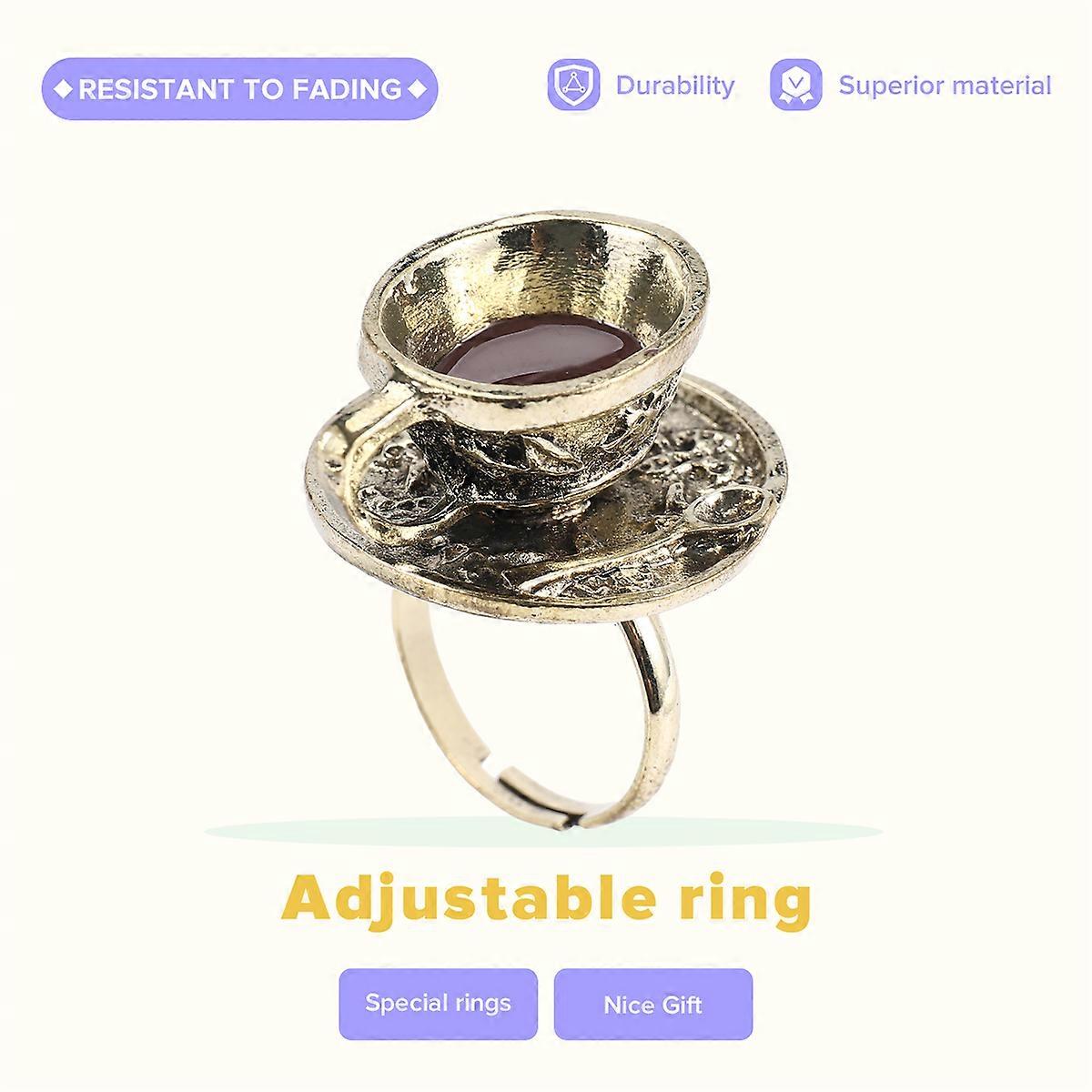 Metal Retro Coffee Tea Cup Finger Ring Adjustable Fashion | Fruugo UK